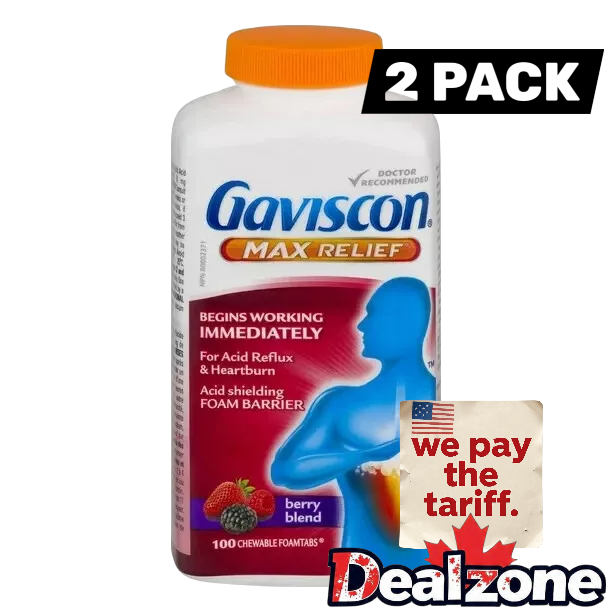 2x Gaviscon Max Relief Chewable Foamtabs Berry Blend, 100 ct - Canada ...