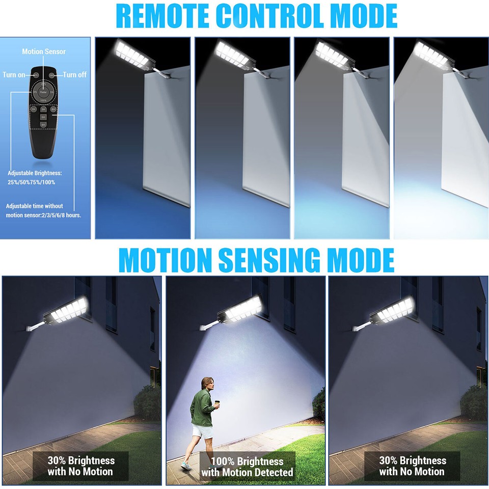 LED Street Light Solar Power with Pole Remote Control sensor Waterproof ...