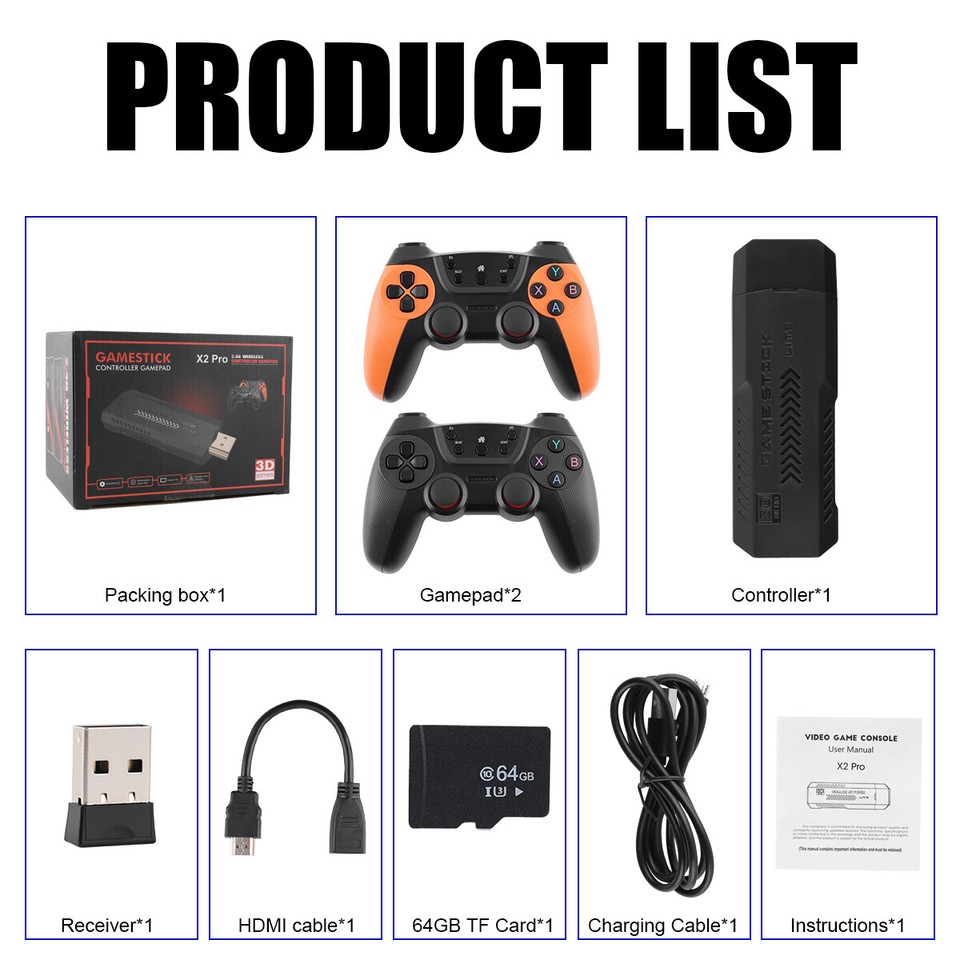X2 PRO Video Game Console Retro 41000 Games TV Stick 128G 4K Wireless ...