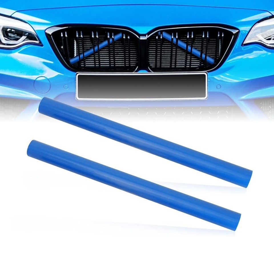 2pcs Blue Car Front V Brace Grill Trim Strips Cover for BMW 1 2 3 ...