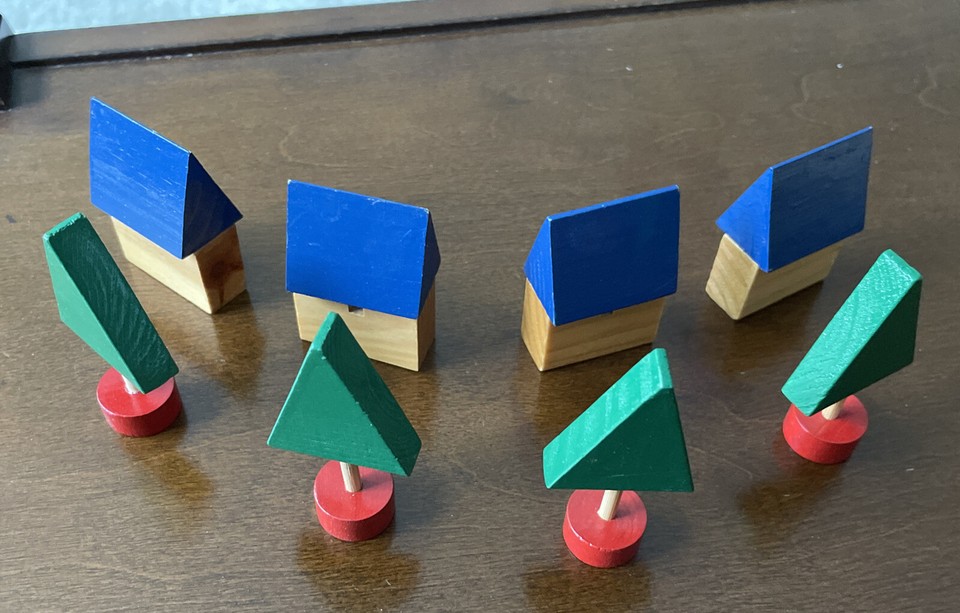 Lot of 8 Wooden Blue Houses And Trees Brio | eBay