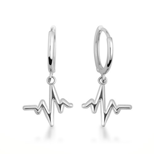 .925 Sterling Silver Heartbeat Pulse Milgrain Drop Huggie Hoop Earrings ...