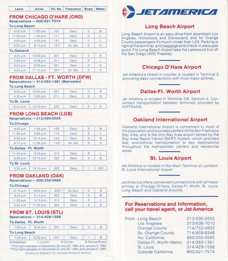 Jet America timetable 1984/10/28 | eBay