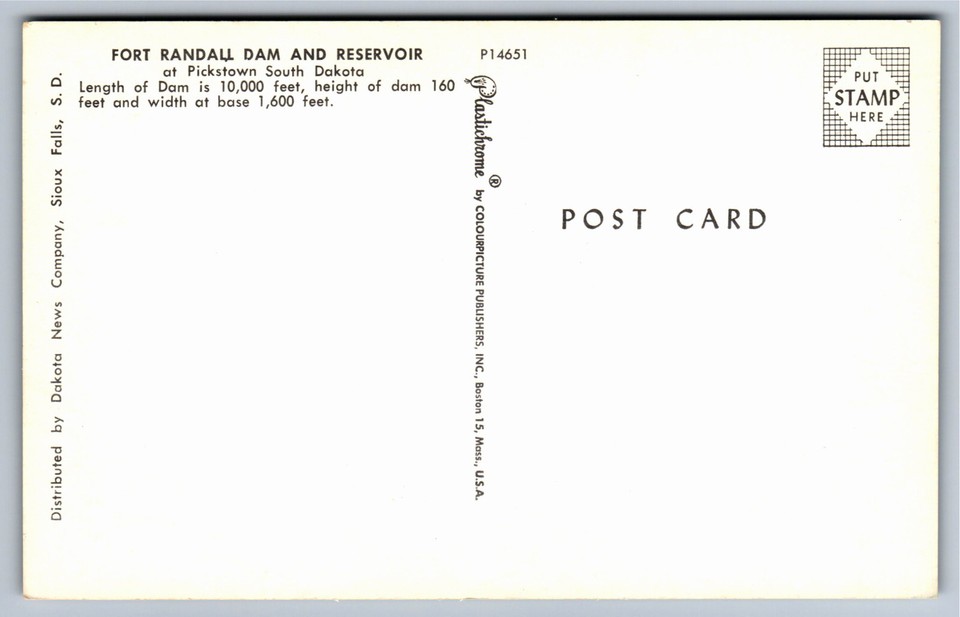 Postcard SD Fort Randall Dam & Reservoir Pickstown South Dakota W3 | eBay