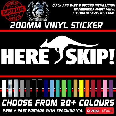 HERE SKIP Bull bar vinyl Sticker Decal 200mm Roo bar Sticker | eBay