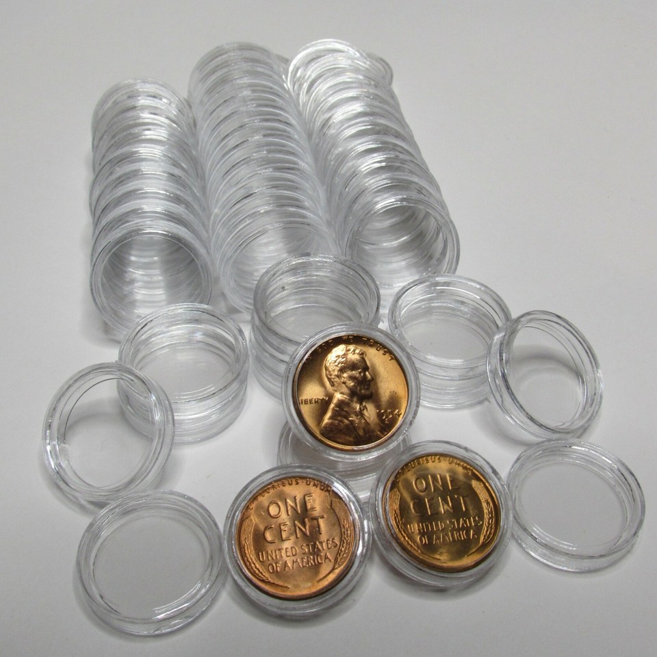 50 penny size plastic coin capsules - 19mm / cent diameter / clear ...