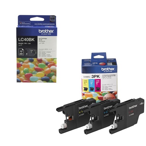 Brother LC-40 Black Cyan Magenta Yellow Ink Cartridge LC40BK LC40C ...