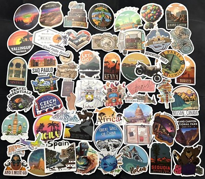 50 Luggage Suitcase Retro Vinyl Stickers Vintage City Names World ...
