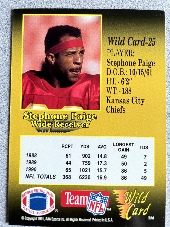 1991 Wild Card Stephone Paige 10 Stripe Parallel Card #25 Kansas City ...