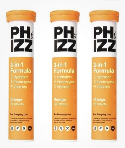 3 x Tubes Phizz 3-In-1 Hydration + Vitamins/Electrolytes Tablets ...