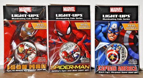 2017 FIJI MARVEL LIGHT-UP COIN 3-COIN SET: IRON MAN, SPIDER-MAN, CAP AMERICA | eBay