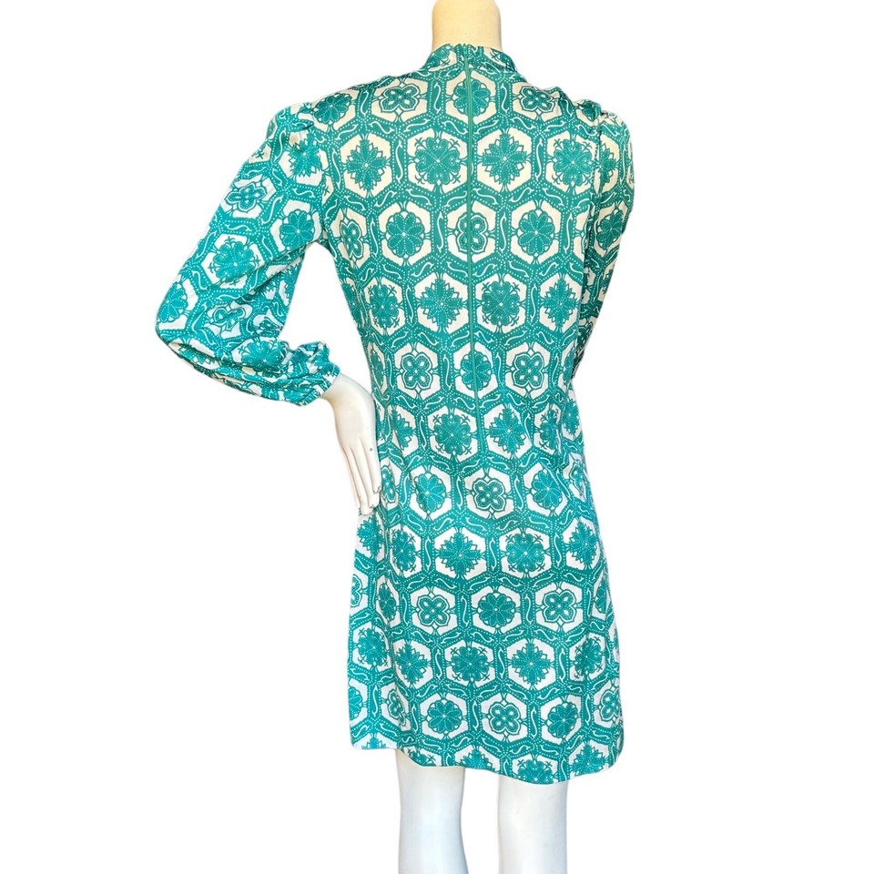 Vintage 60s Aileen Teal & White Mod GoGo Long Sleeve Mini Sheath Dress ...