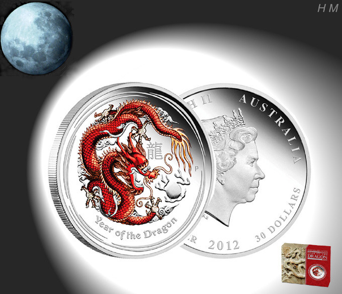 Lunar II Silver Coin Dragon 1/2oz 0,5$ Perth Mint Australia red PROOF ...