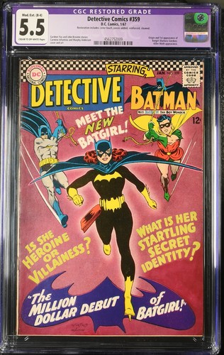 1967 Detective Comics 359 CGC 5.5 Restored 1st Appearance of Batgirl ...