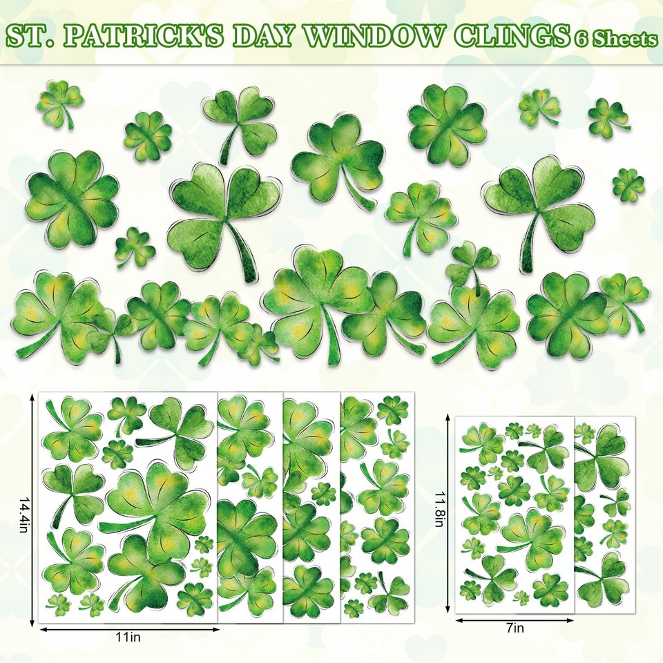 St. Patrick's Day Window Clings Green Shamrock Clover Reusable Window ...