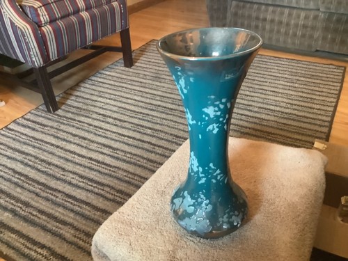 13" Green Mid Century Art & Craft Pottery Vase Mottled Silver Edwina ...
