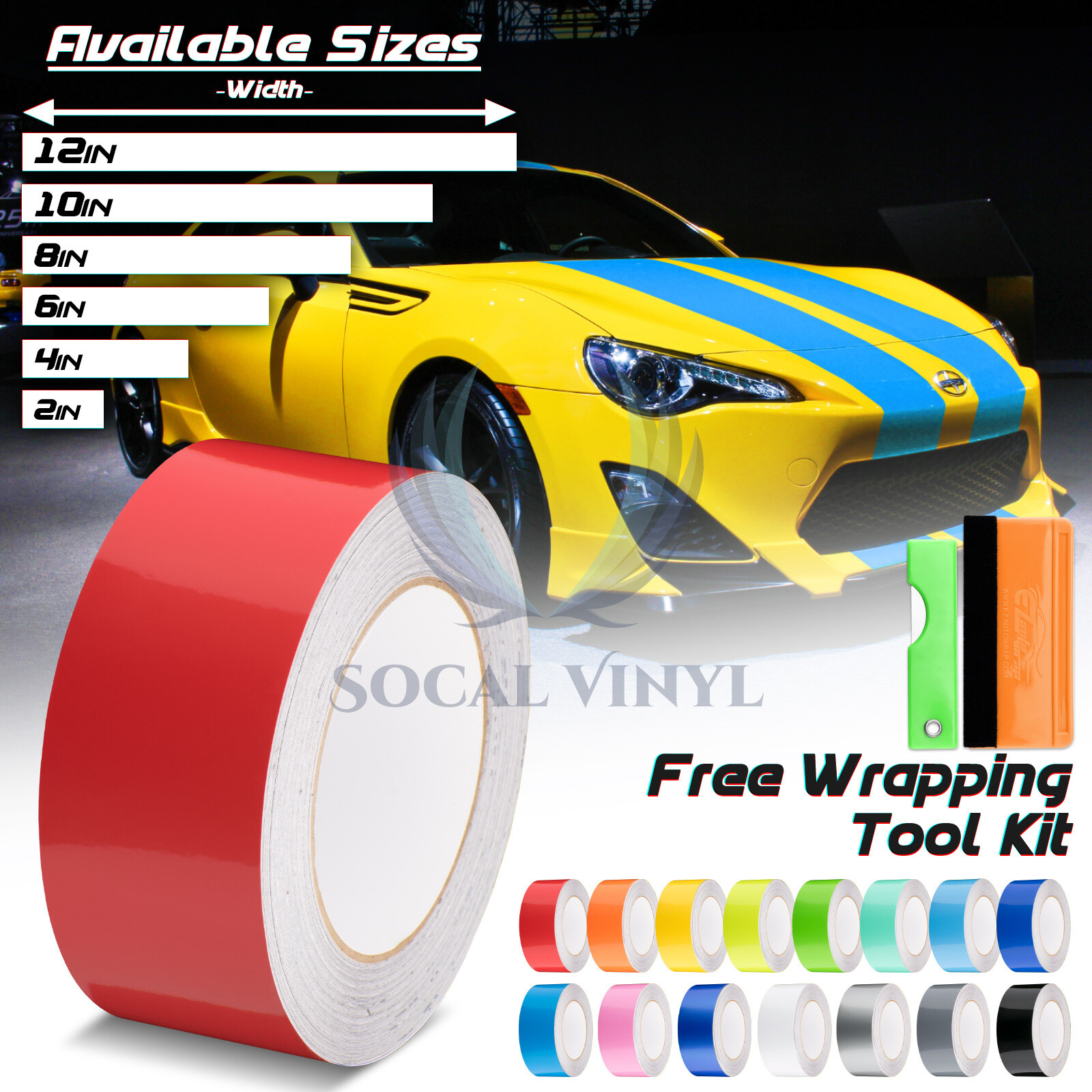 Gloss Color Racing Stripes Vinyl Wrap Decal For Scion Toyota FRS 25FT ...