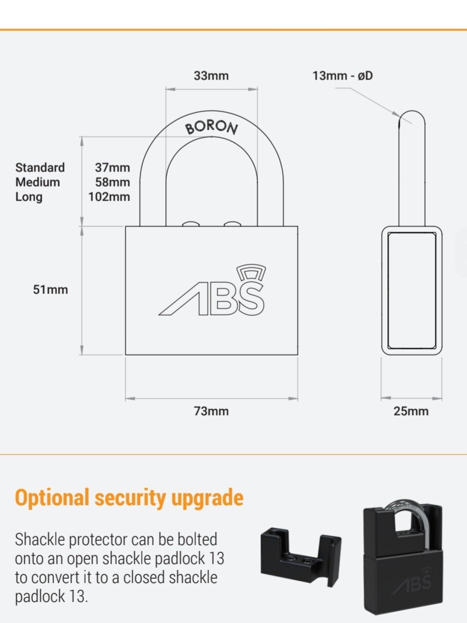 ABS Padlock ABS Master High Security 13mm shackle Including Shackle ...