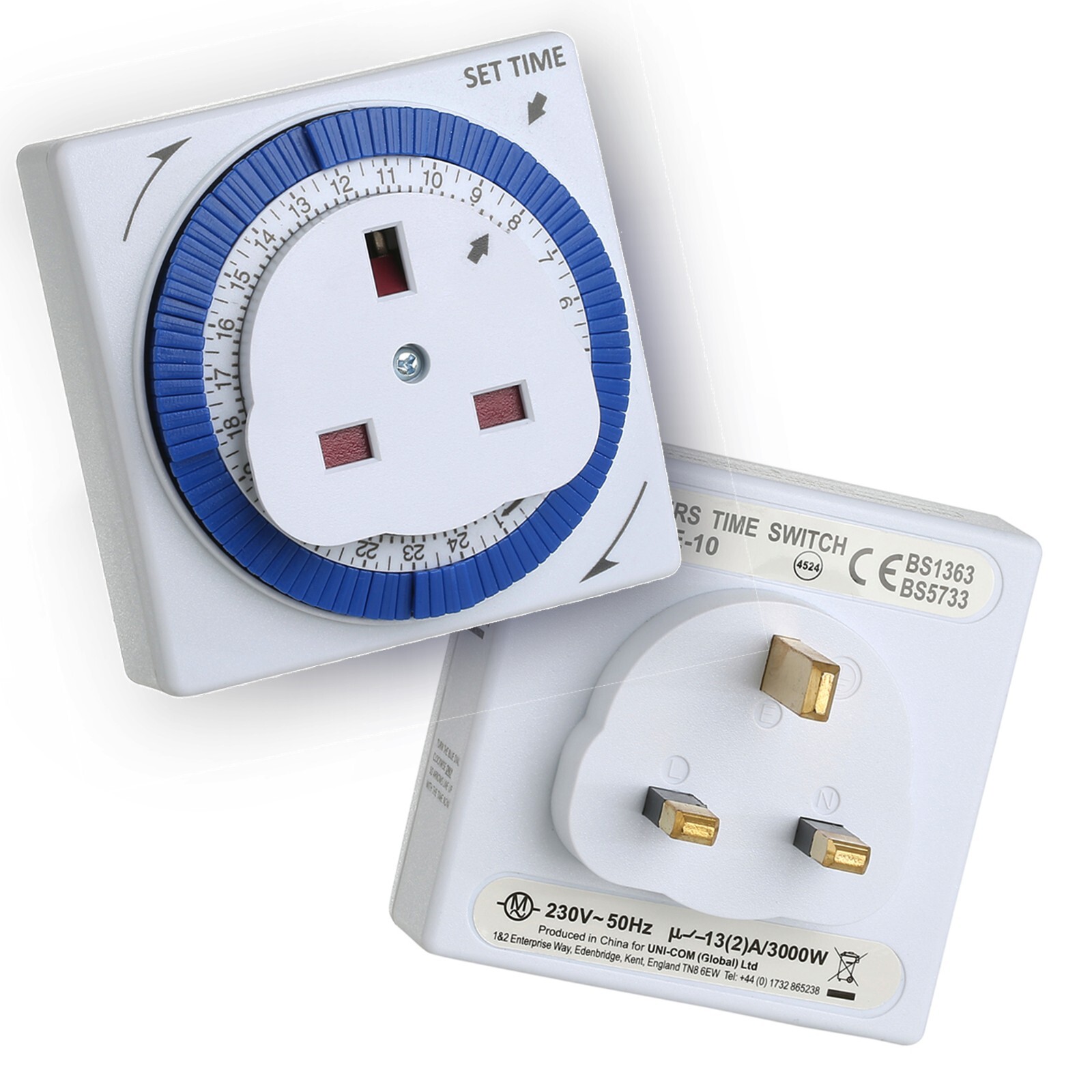 Automatic Mains Timer Socket Switch 15min Segments Up To 24 Hours 2 ...
