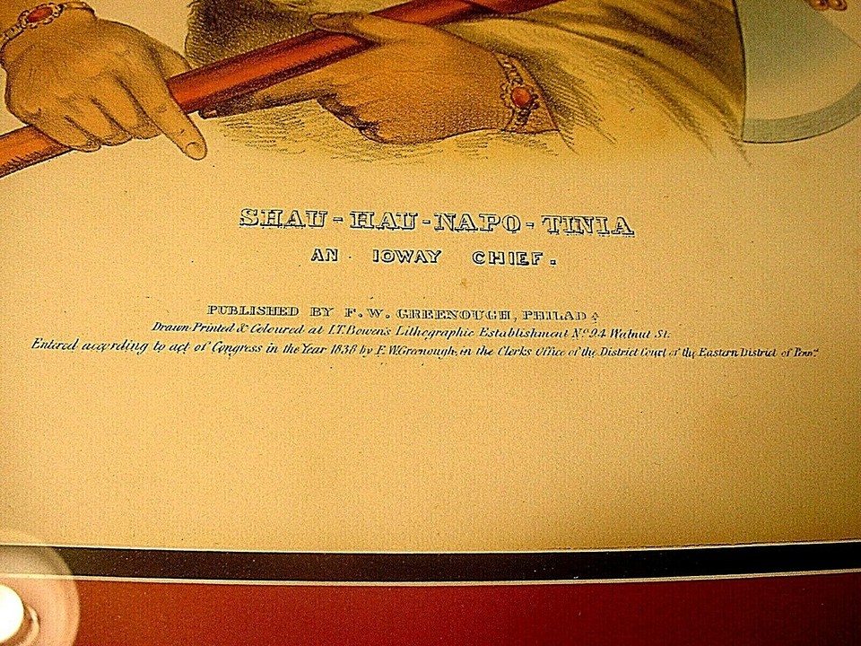 Antq 19ThC Native American Colored Lithograph of Chief Shau-Hau-Napo ...