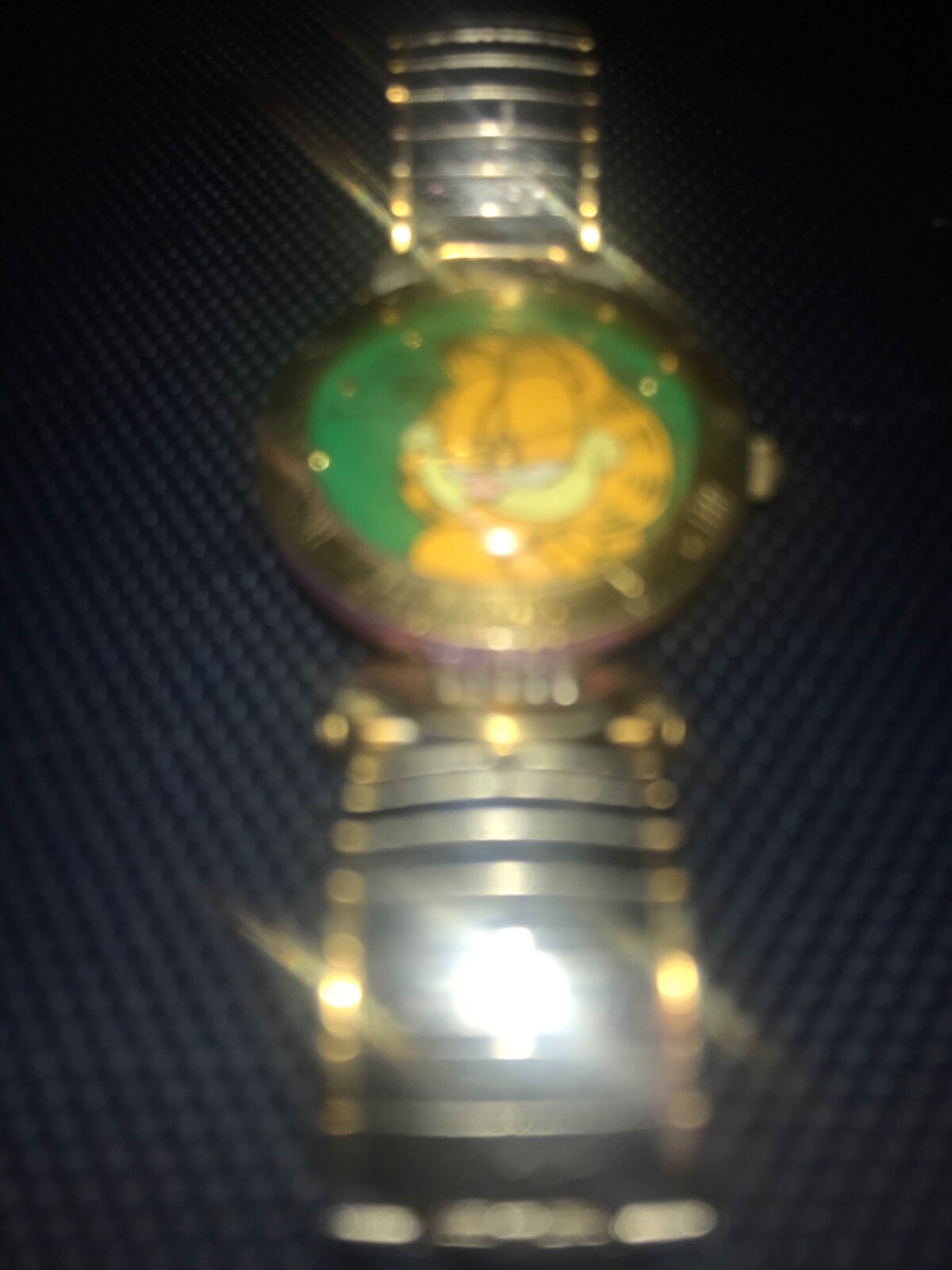 Vintage Armitron Garfield Watch W/Gold Tone Band Green face Stretchy ...