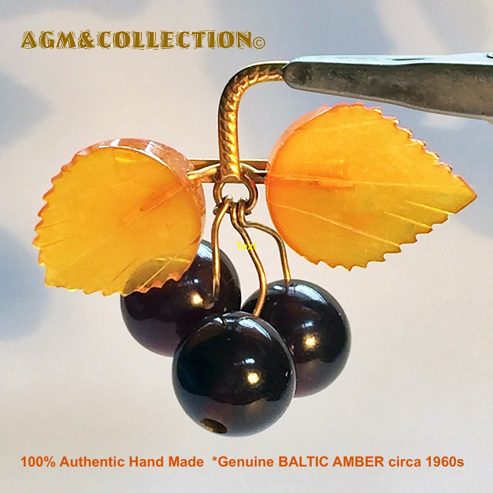 Genuine AMBER/ Handmade Baltic Amber VINTAGE Brooch “… - Gem