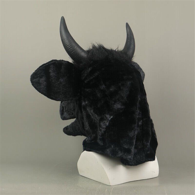 Movable Mouth Black Cow Head Helmet Halloween Cosplay Mask Latex Full ...