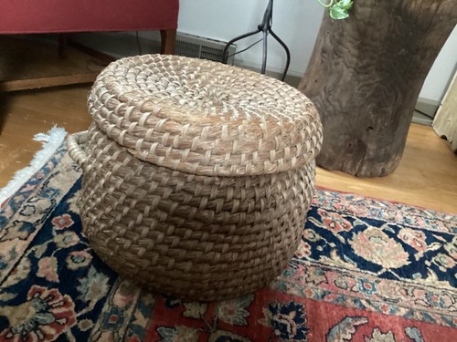 Primitive Antique French Hand Woven Rye Straw Coiled Lidded Basket ...