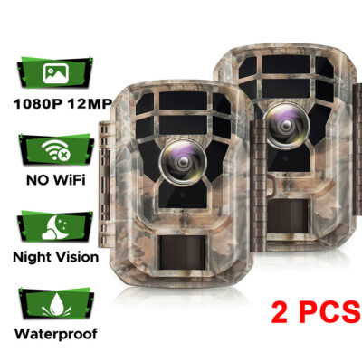 2Pack Mini Trail Camera 12MP 1080P Wildlife Scouting Hunting Cam Night ...