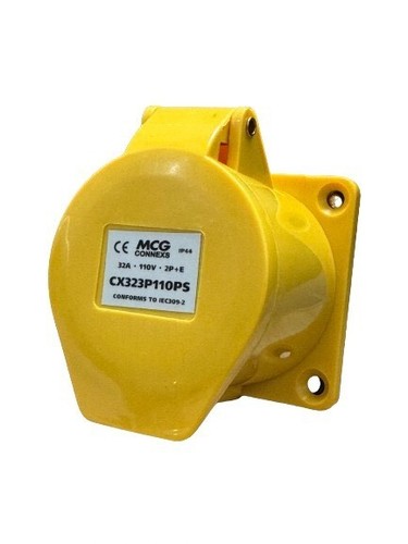 MCG 32A 110V 2P+E Industrial Panel Mount Socket Connector IP44 Yellow ...