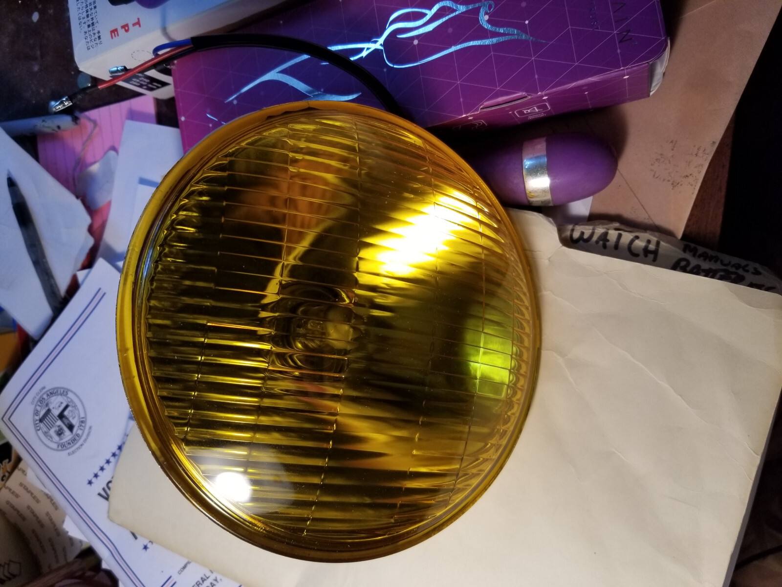 Amber Halogen 7" headlight replaceable H4 bulb vintage CAFE LENS & BULB ...