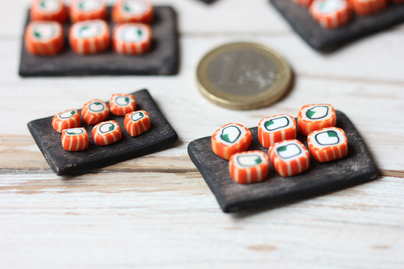 Miniature Sushi 1:12 1:6 Scale Dollhouse Food 6 Pcs on a wooden board ...