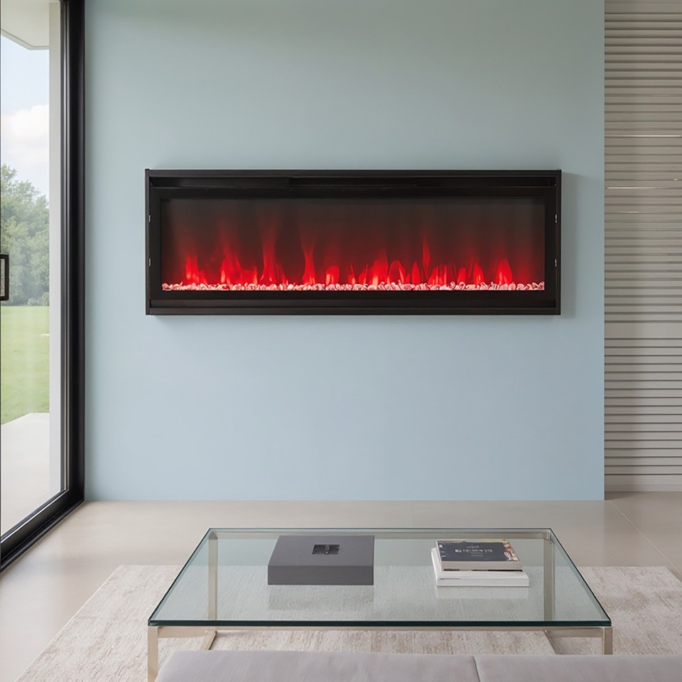 LED Fireplace Media Wall Fire Wall Mounted / Standing Electric Heater ...