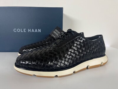 Cole Haan 4ZG 4.Zerogrand Woven Oxford $250 Black Leather Dress Shoes ...