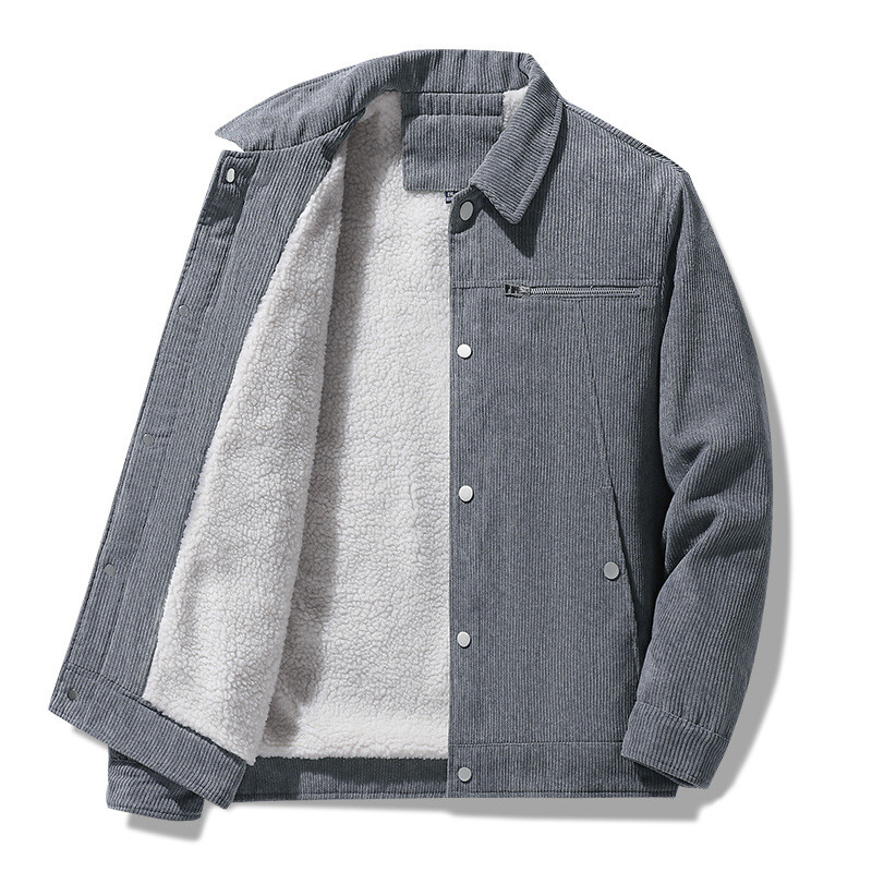 Men Corduroy Sherpa Lined Trucker Jacket Snap Button Lapel Winter Warm ...