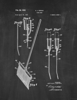 Lawn Rake Patent Print Chalkboard | eBay