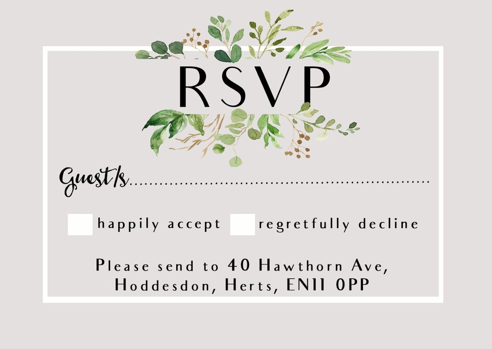 Personalised Luxury Rustic Wedding Invitations GREEN/GREY/LEAVES packs ...
