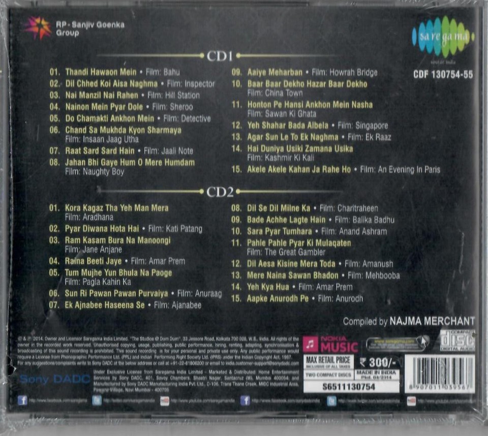 CINEMA-Shakti Samanta-Hit songs collection Rare Audio 2 CD Brand New ...