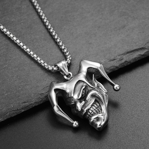 Mens Stainless Steel Punk Boys Joker Clown Pendant Necklace Jewelry Box ...