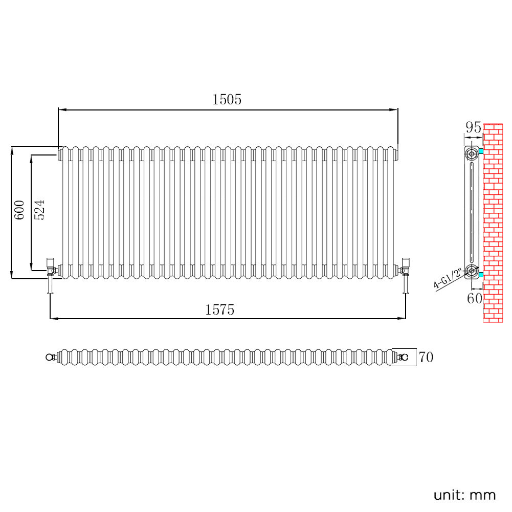 Traditional Cast Iron Radiator 2/3 Column Vertical Horizontal Heating ...