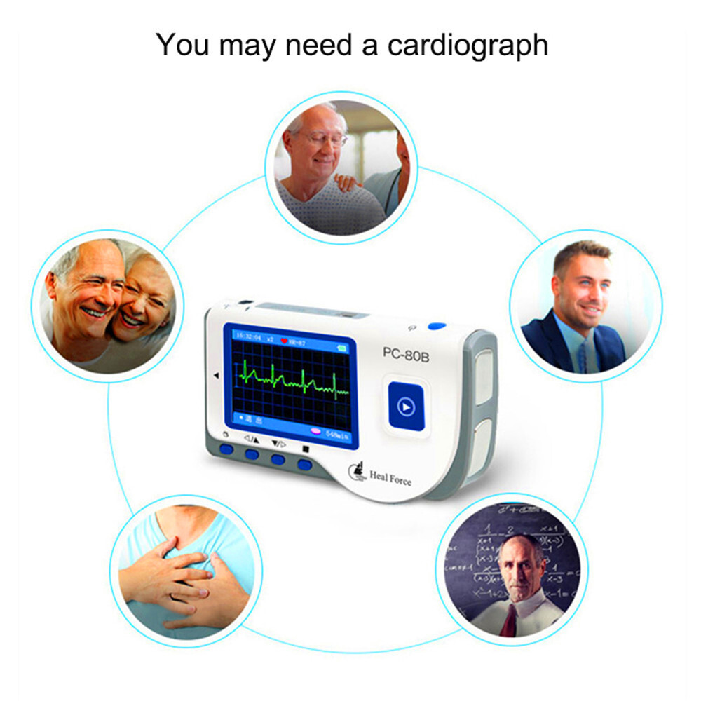 80B Handheld Easy EKG ECG Portable Heart Monitor+ECG Cable Continuous ...