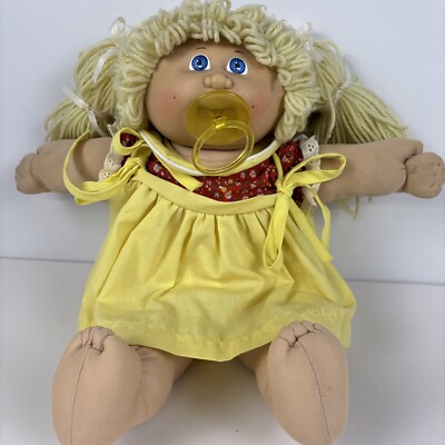 Vtg 1982 Cabbage Patch Kids HM4 Pacifier Blonde Girl Doll Yellow Dress ...