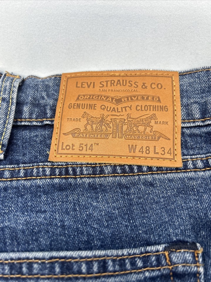 LEVIS STRAUSS & CO Premium 514 Mid Blue STRAIGHT Jeans Mens W48" L34 ...