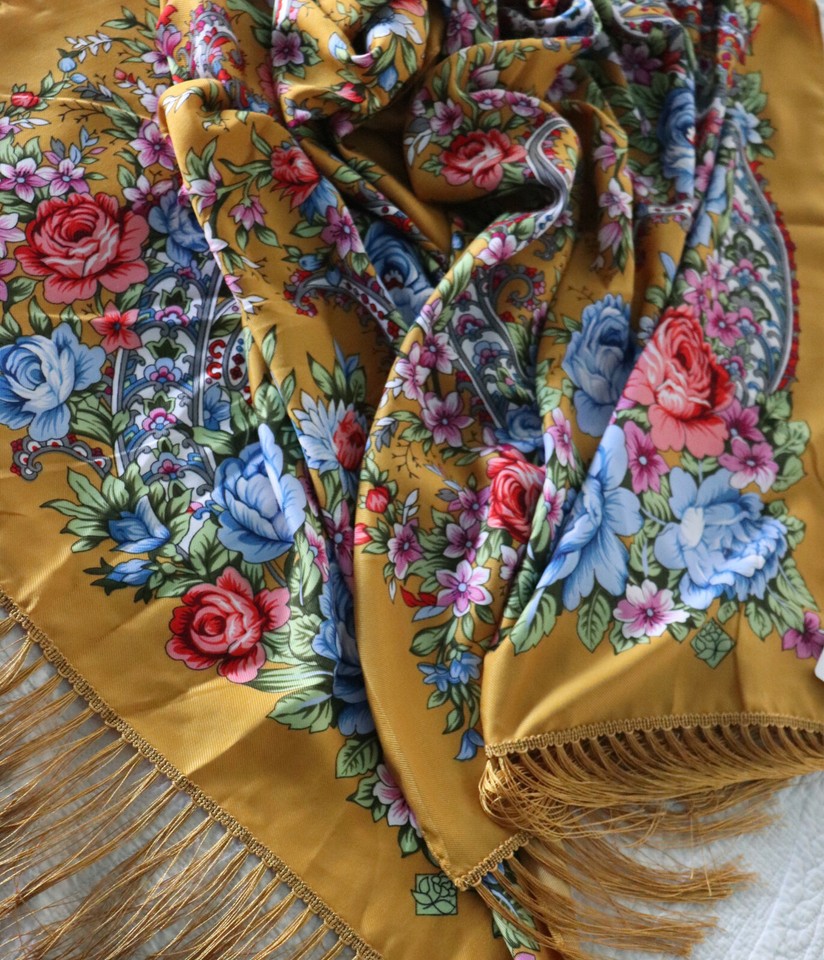 Slavic Babushka Ukrainian Gypsy Shawl Floral Oblong Scarf , Large 27 ...