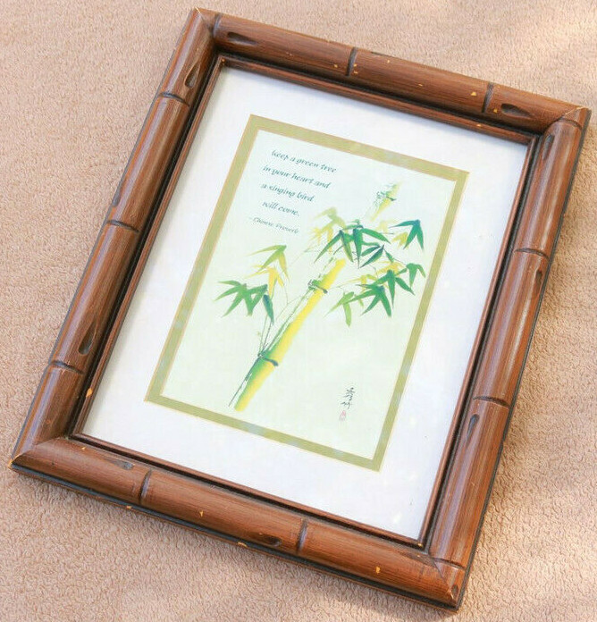 Bamboo look asian style picture frame with matting for 5x7 gift ...