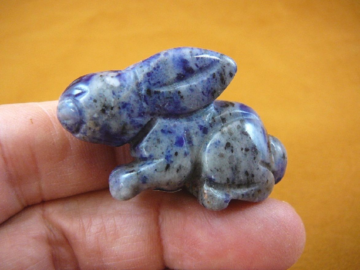 (Y-BUN-SI-561) little Blue gray BUNNY RABBIT gemstone STONE carving gem ...