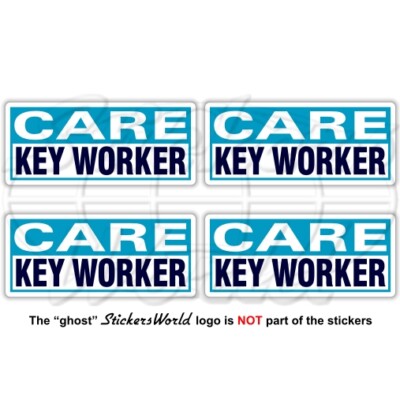 CARE KEY WORKER Stickers 76mm x4 Decals Virus Essential Carer ...