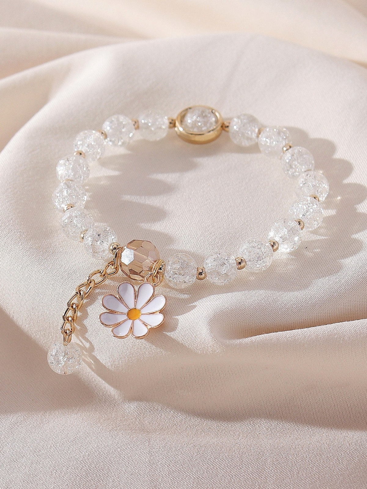 White Flower Charm Beaded Bracelet Women Bracelet Stackable Bracelet ...