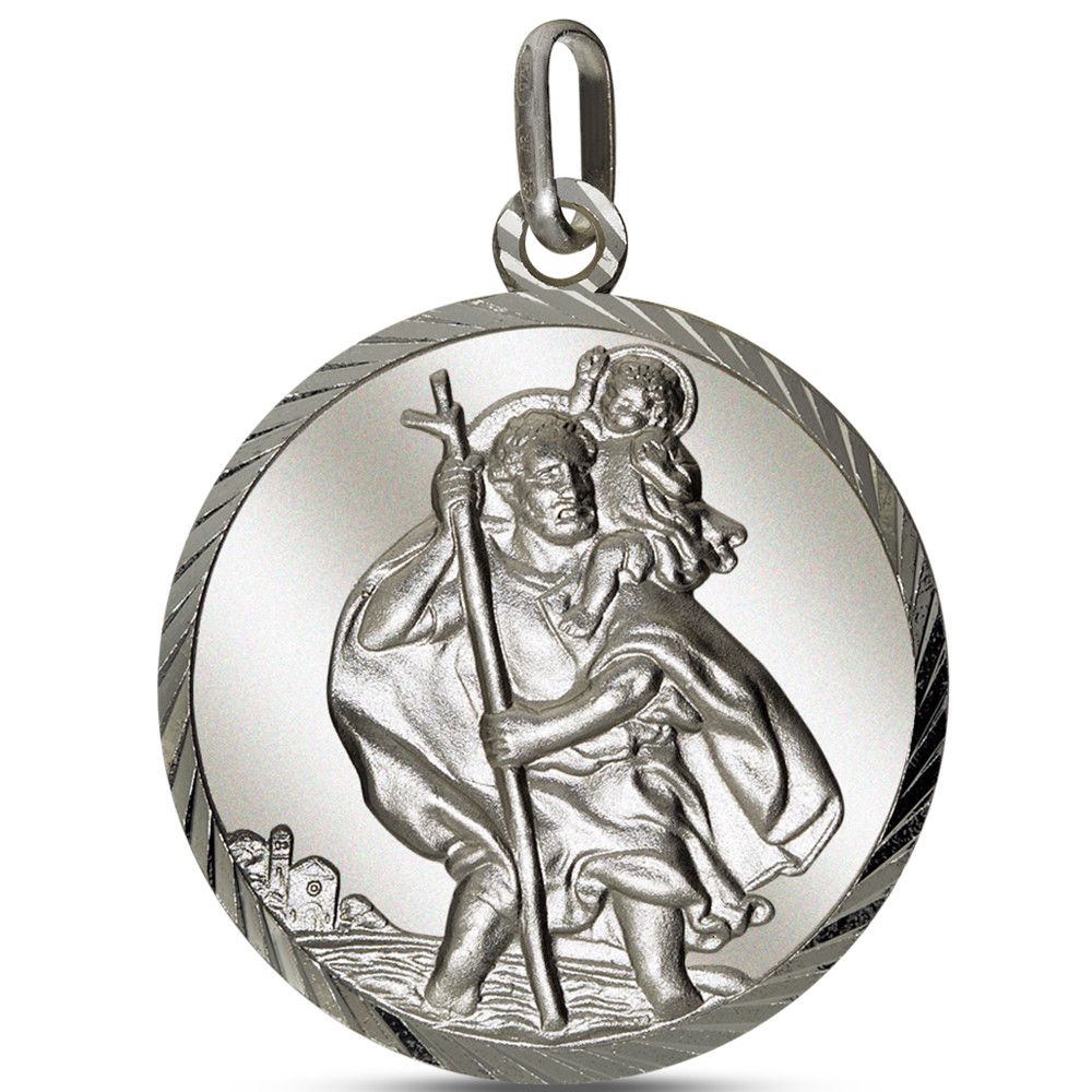 STERLING SILVER SAINT CHRISTOPHER PENDANT FREE ENGRAVING OVAL ROUND ST ...