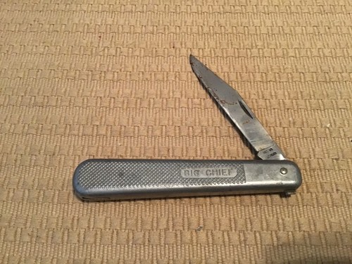 Big Chief Folder Silver Checkered Aluminum Handle Folding Knife ...